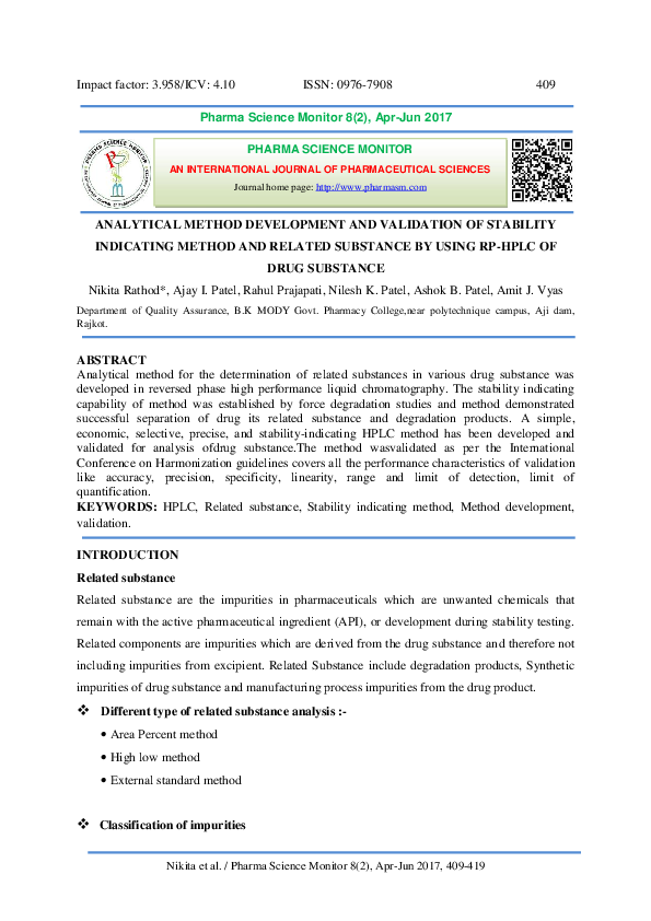 (PDF) Analytical Method Development and Validation of Stability Indicating Method and Related ...