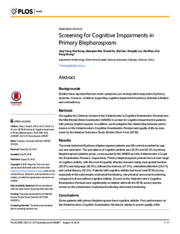 (PDF) Screening for cognitive impairments in primary health care using ...