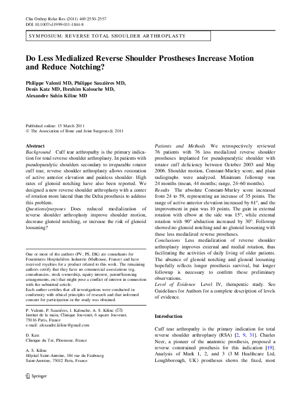 (PDF) SYMPOSIUM: REVERSE TOTAL SHOULDER ARTHROPLASTY Do Less Medialized ...
