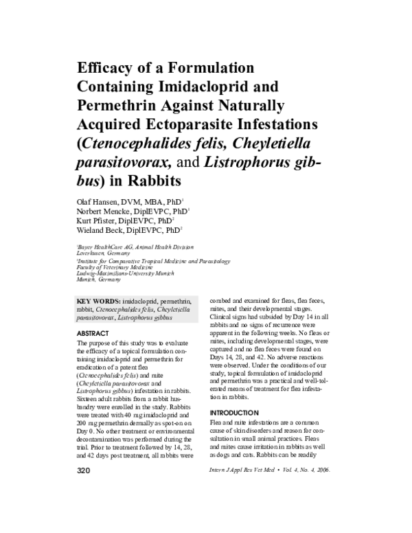 (PDF) Efficacy of a Formulation Containing Imidacloprid and Permethrin ...