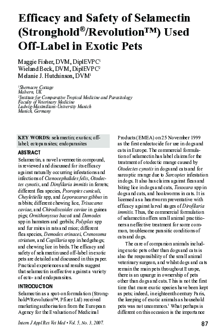 (PDF) Efficacy and safety of selamectin (Stronghold®/RevolutionTM) used ...