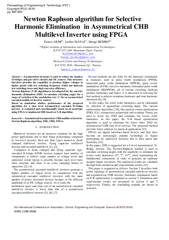 (PDF) Newton Raphson algorithm for Selective Harmonic Elimination in ...