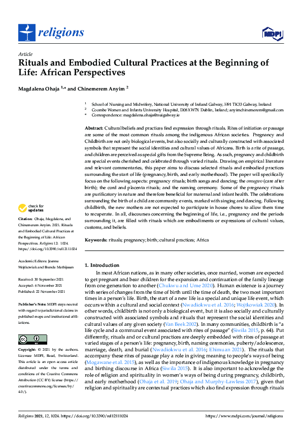 (PDF) Rituals and Embodied Cultural Practices at the Beginning of Life ...
