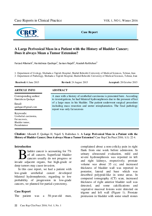 (PDF) A Large Perivesical Mass in a Patient with the History of Bladder ...
