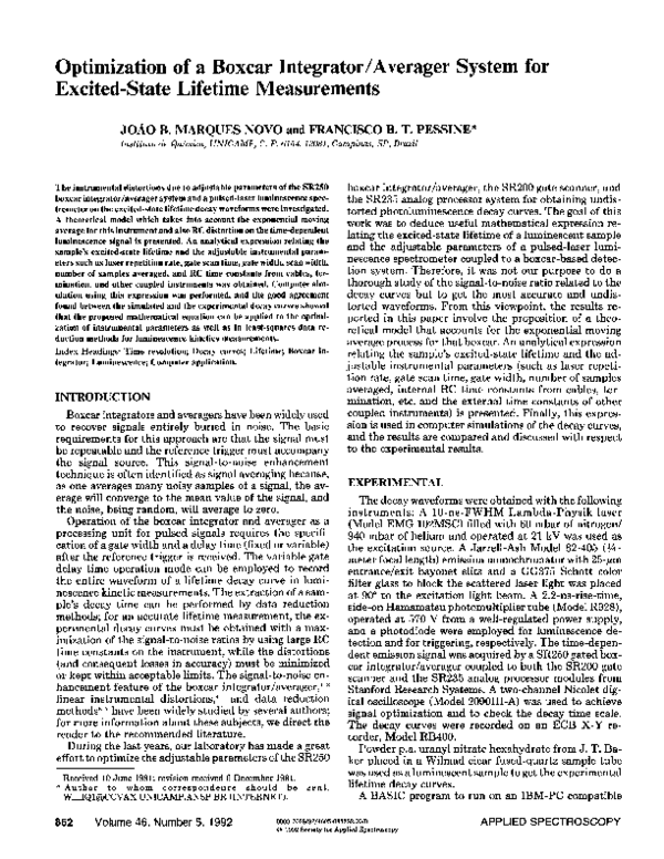 (PDF) Optimization of a Boxcar Integrator/Averager System for Excited ...
