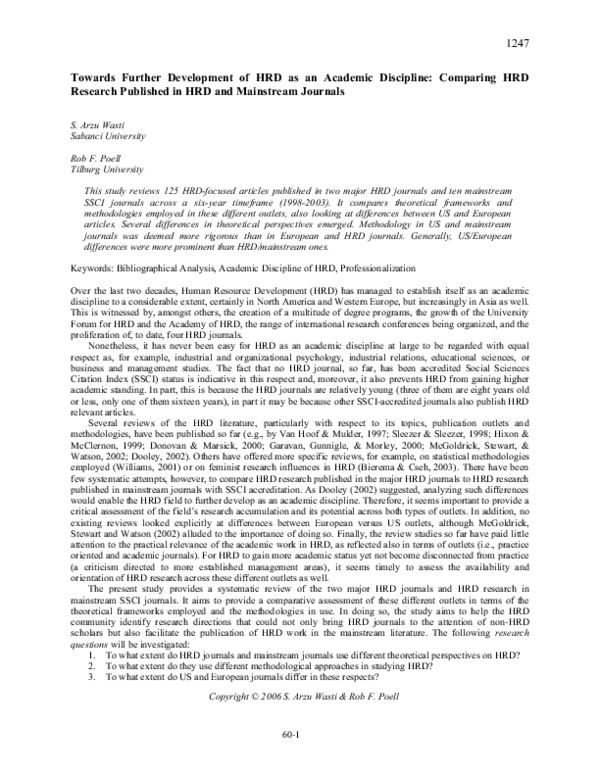 (PDF) Towards Further Development of HRD as an Academic Discipline ...