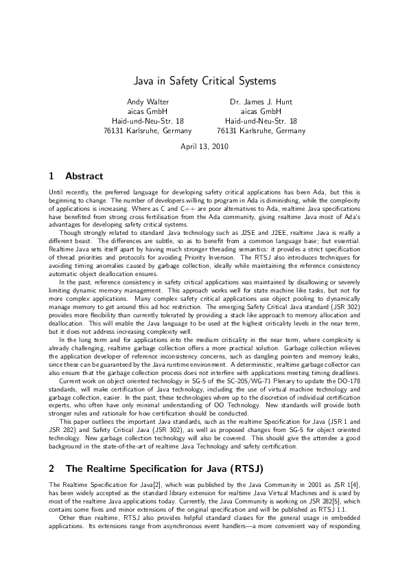 (PDF) Java in Safety Critical Systems