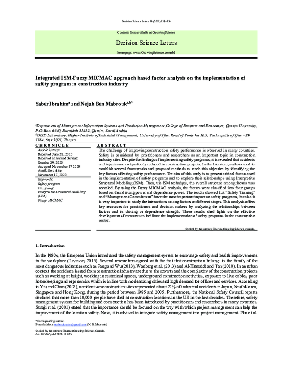 (PDF) Integrated ISM-Fuzzy MICMAC approach based factor analysis on the implementation of safety ...