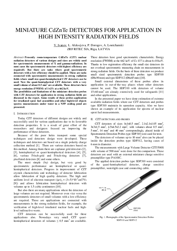 (PDF) Miniature CdZnTe Detectors for application in high intensity radiation fields | Victor ...