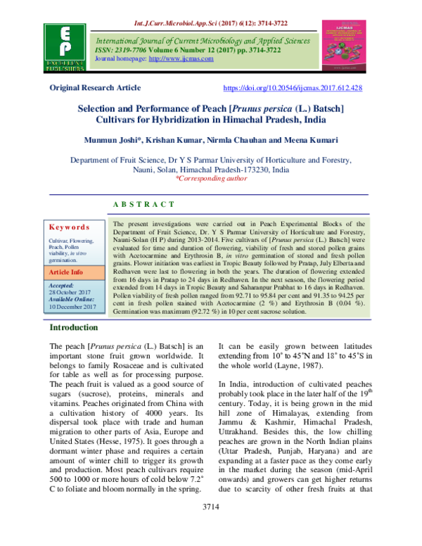 (PDF) Selection and Performance of Peach [Prunus persica (L.) Batsch] Cultivars for ...