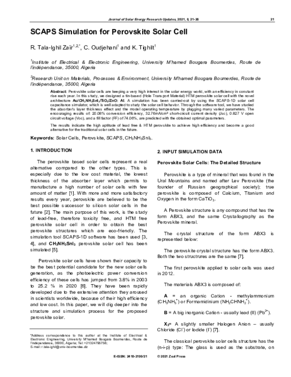 (PDF) SCAPS Simulation for Perovskite Solar Cell