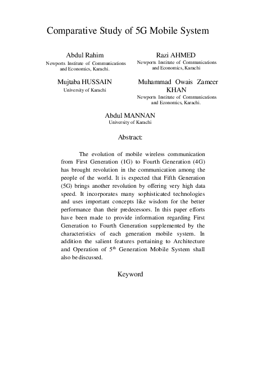 (PDF) Comparative Study of 5G Mobile System