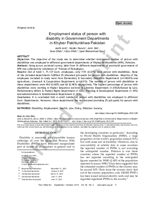 (PDF) Employment status of person with disability in Government ...