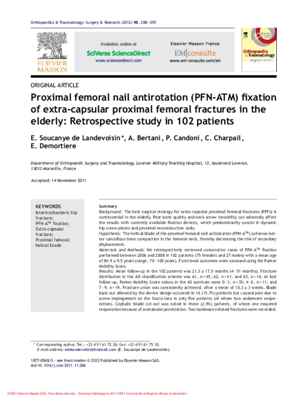 (PDF) Proximal femoral nail antirotation (PFN-ATM) fixation of extra ...
