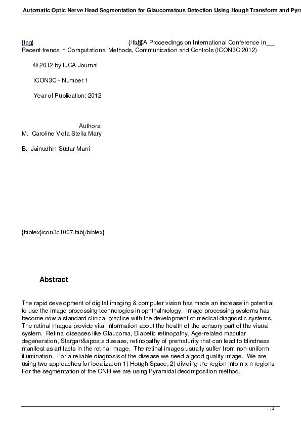 (PDF) Automatic Optic Nerve Head Segmentation for Glaucomatous Detection using Hough Transform ...