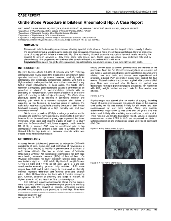(PDF) Girdle Stone Procedure in bilateral Rheumatoid Hip: A Case Report