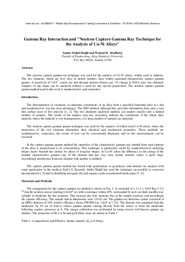 (PDF) Gamma Ray Interaction and "Neutron Capture Gamma Ray Technique ...