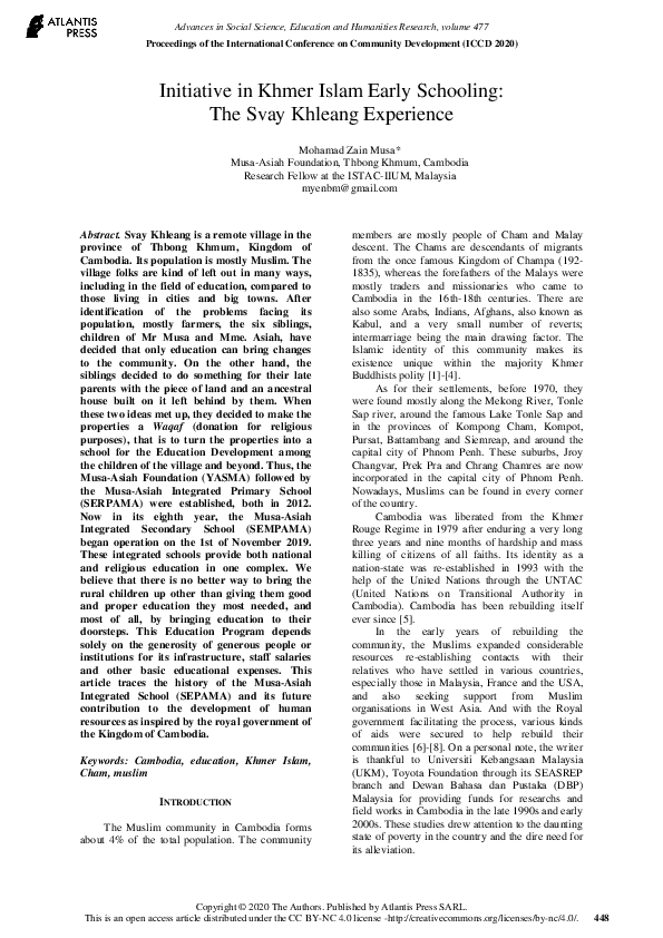 (PDF) Initiative in Khmer Islam Early Schooling: The Svay Khleang ...