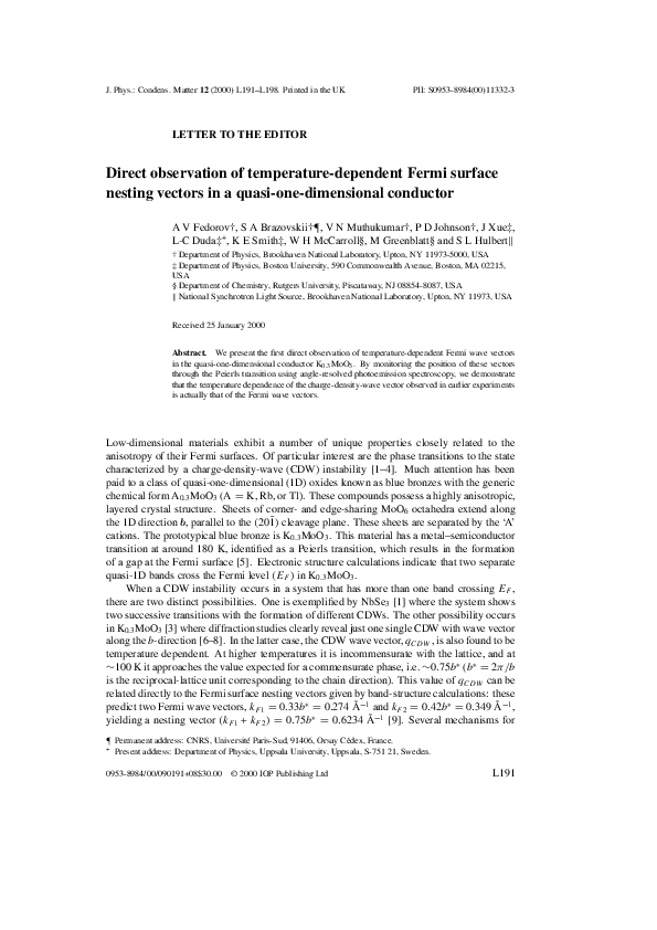 (PDF) Direct observation of temperature-dependent Fermi surface nesting ...