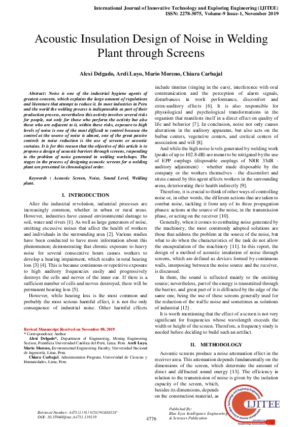 (PDF) Acoustic Insulation Design of Noise in Welding Plant through Screens