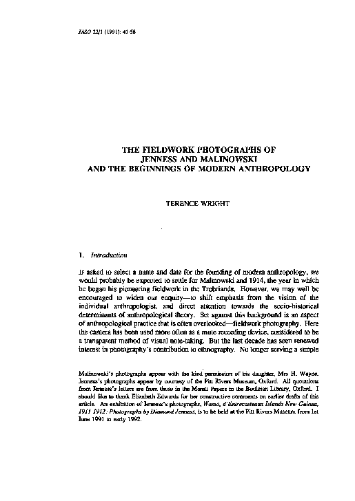 (PDF) The Fieldwork Photographs of Jenness and Malinowski and the ...