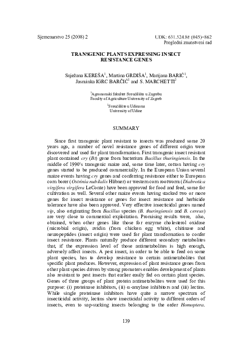 (PDF) Transgenic plants expressing insect resistance genes TRANSGENIC ...