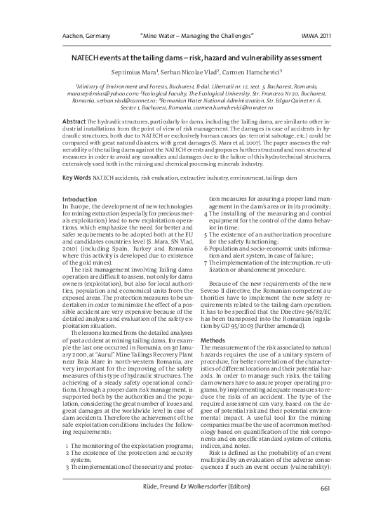 (PDF) NATECH events at the tailing dams – risk , hazard and ...