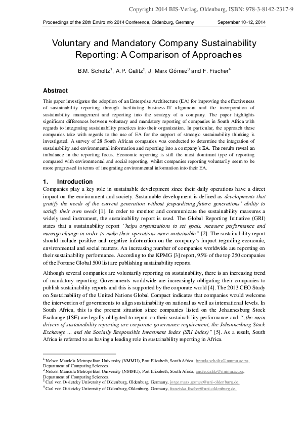 (PDF) Voluntary and Mandatory Company Sustainability Reporting: A ...