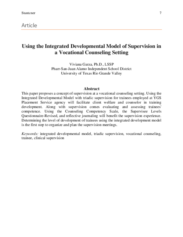 (PDF) Using the Integrated Developmental Model of Supervision in a ...