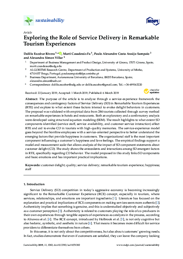 (PDF) Exploring the Role of Service Delivery in Remarkable Tourism ...