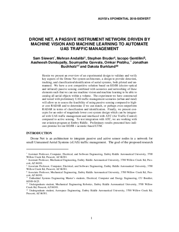 (PDF) 1 Drone Net , a Passive Instrument Network Driven by Machine Vision and Machine Learning ...