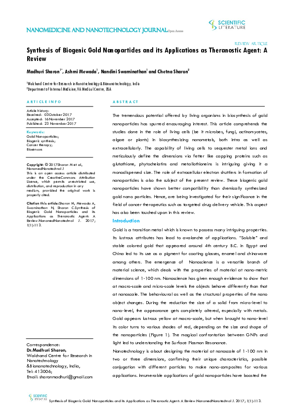 (PDF) Synthesis of Biogenic Gold Nanoparticles and its Applications as Theranostic Agent: A Review