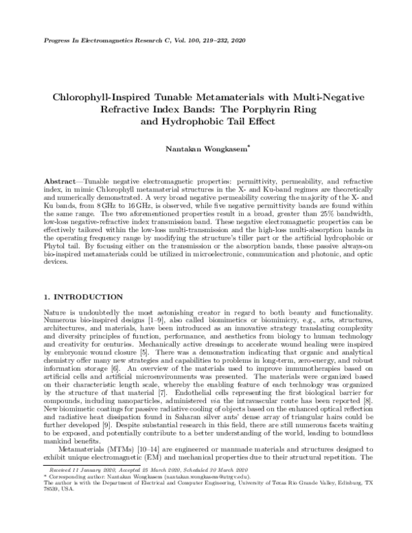 (PDF) Chlorophyll-Inspired Tunable Metamaterials with Multi-Negative Refractive Index Bands: The ...