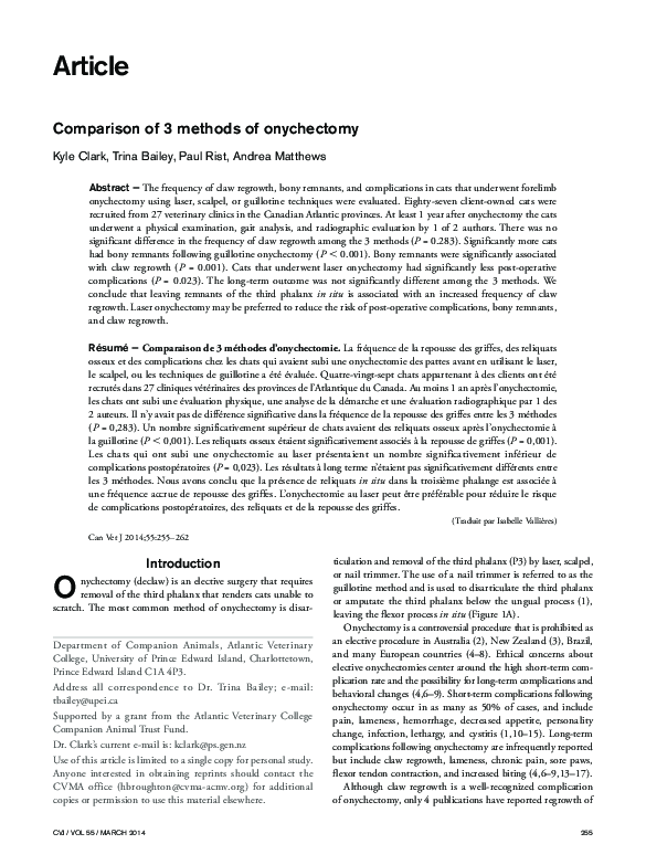 (PDF) Comparison of 3 methods of onychectomy