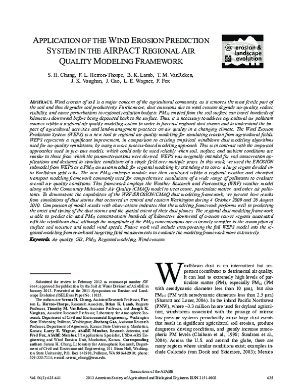 (PDF) Application of the Wind Erosion Prediction System in the AIRPACT ...