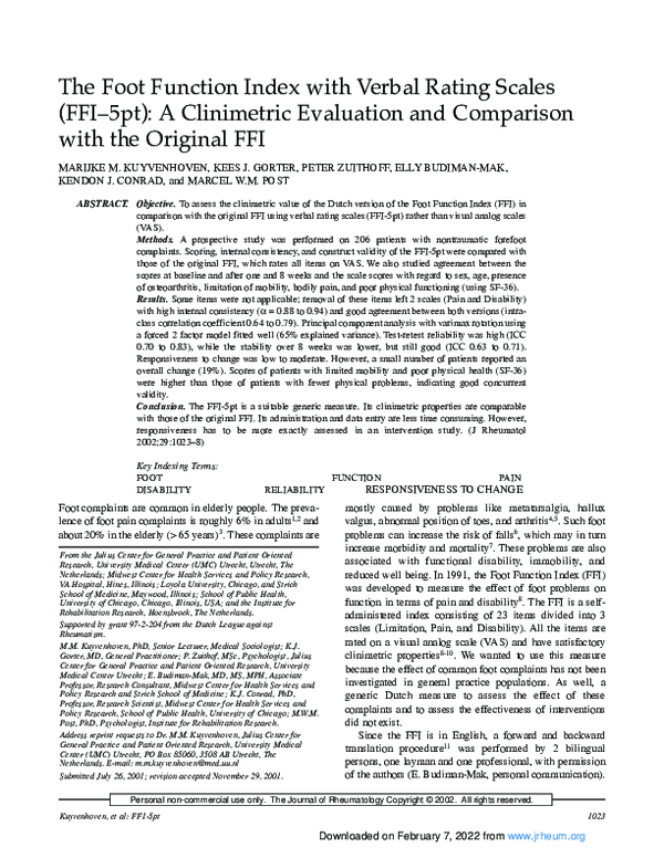 (PDF) The foot function index with verbal rating scales (FFI-5pt): A ...