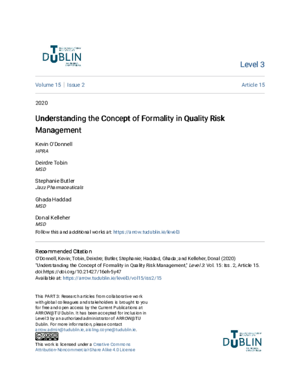 (PDF) Understanding the Concept of Formality in Quality Risk Management