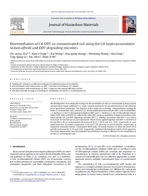 (PDF) Bioremediation of Cd-DDT co-contaminated soil using the Cd ...
