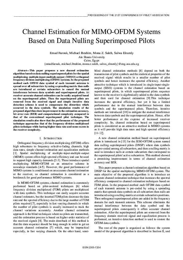 (PDF) Channel Estimation for MIMO-OFDM Systems Based on Data Nulling ...