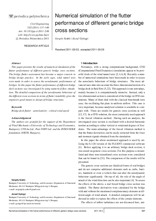 Pdf Numerical Simulation Of The Flutter Performance Of Different