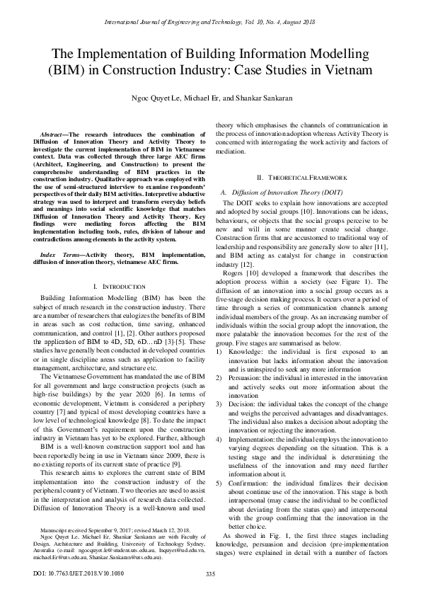 Pdf Implementation Of Building Information Modeling Bim In Construction A Comparative Case
