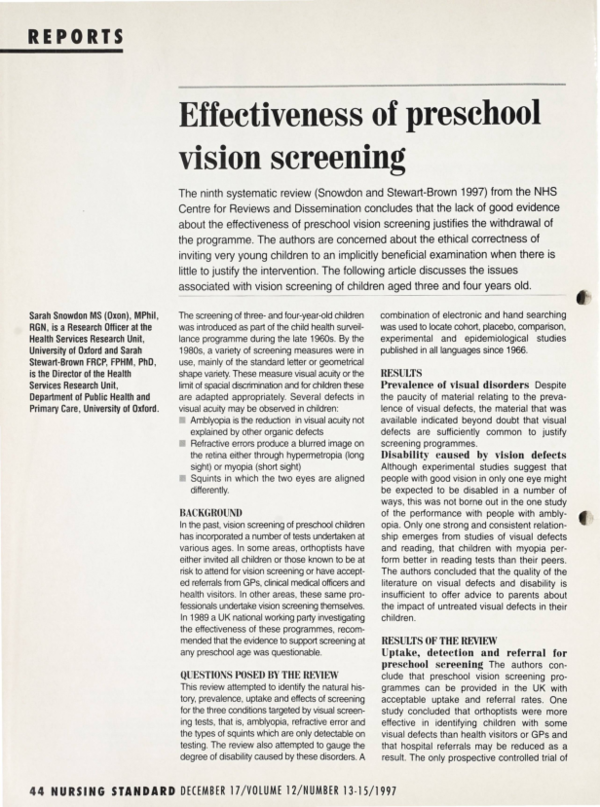 (PDF) Effectiveness of preschool vision screening