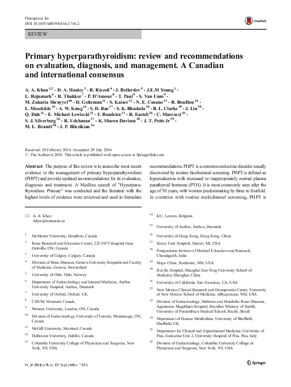 (PDF) Primary hyperparathyroidism: review and recommendations on ...
