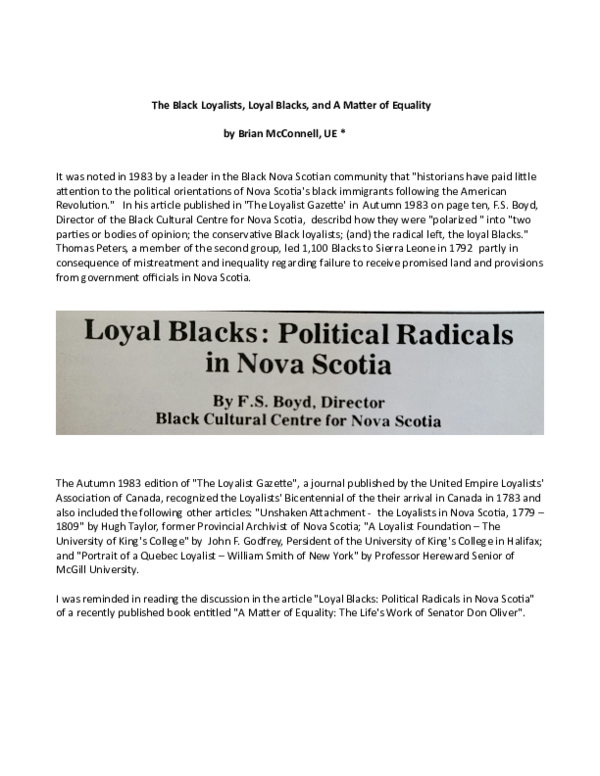 (PDF) The Black Loyalists, Loyal Blacks, and A Matter of Equality