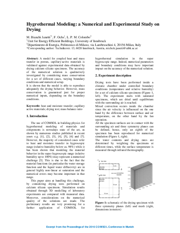(PDF) Hygrothermal Modeling: a Numerical and Experimental Study on Drying