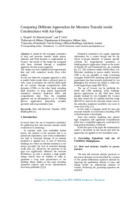 (PDF) Comparing Different Approaches for Moisture Transfer inside ...