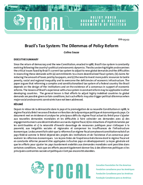 (PDF) Brazil ' s Tax System : The Dilemmas of Policy Reform