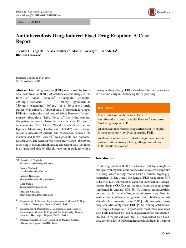 (PDF) Antituberculosis Drug-Induced Fixed Drug Eruption: A Case Report