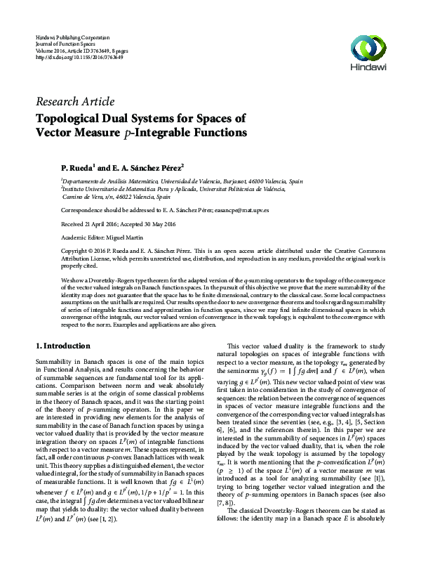 (PDF) Topological Dual Systems for Spaces of Vector Measurep-Integrable ...