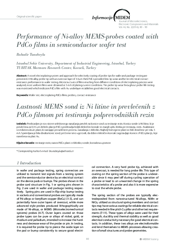 (PDF) Performance of Ni-alloy MEMS-probes coated with PdCo films in ...